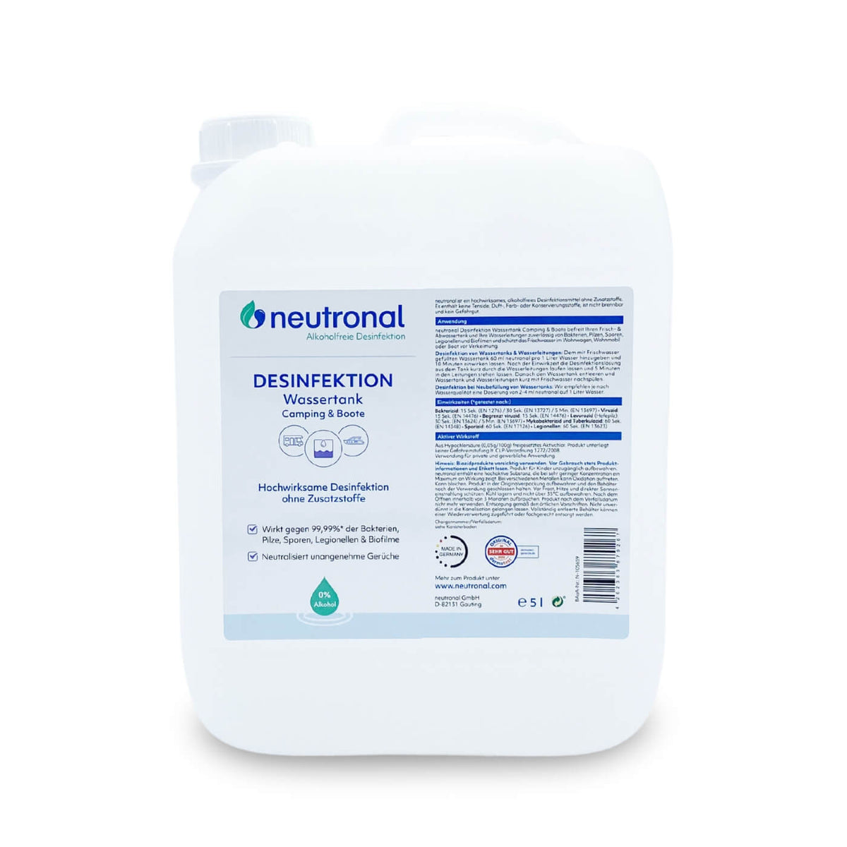 Alkoholfreie Desinfektion Wassertank Camping & Boote - 5 l – neutronal